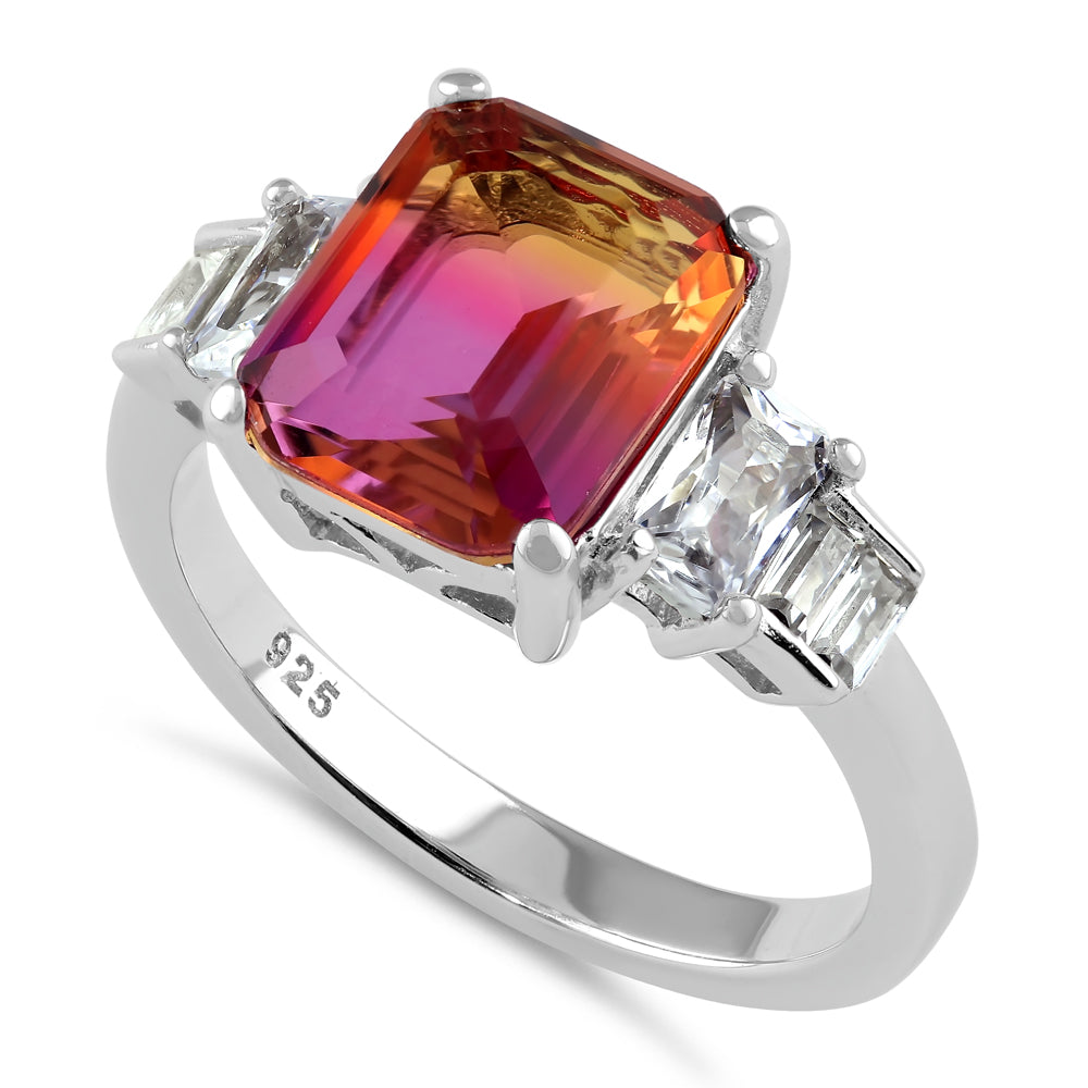 Sterling Silver Bi-Color Orange & Red Ombre CZ Ring
