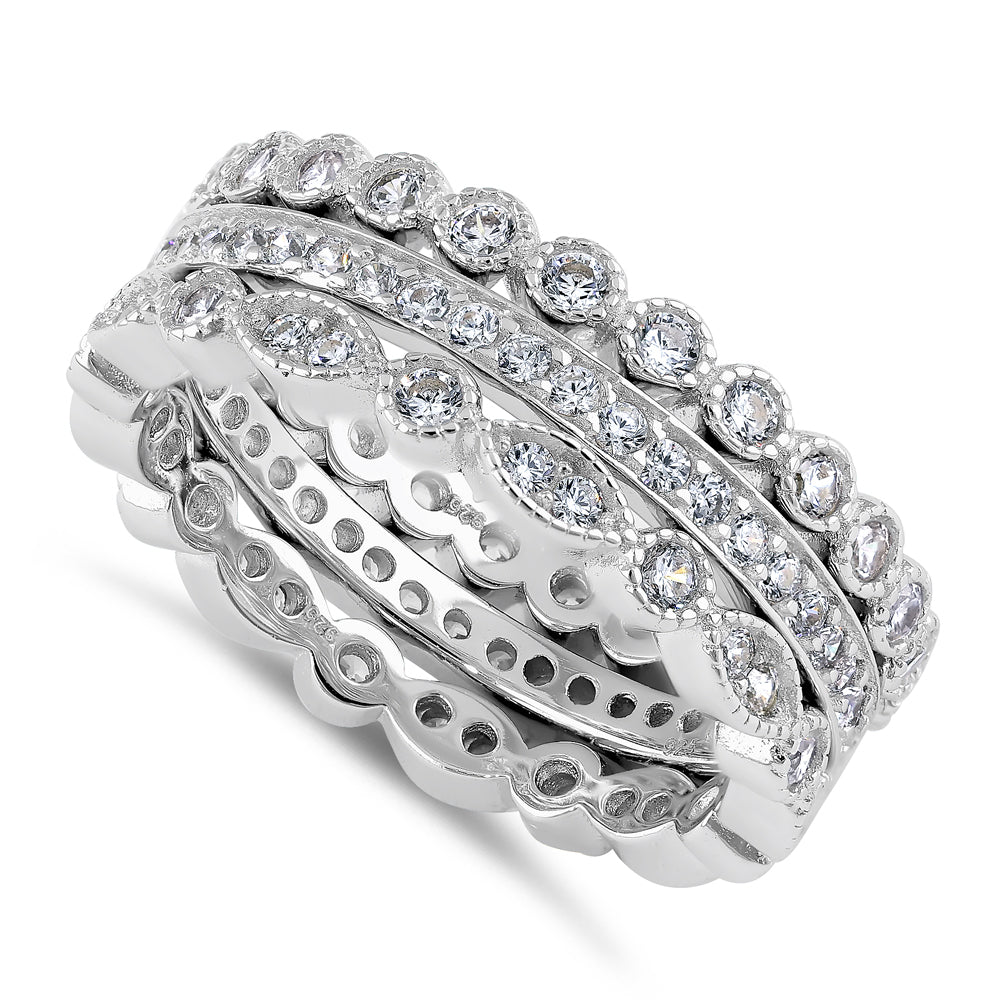 Sterling Silver 3 Rings Stackable CZ Rings