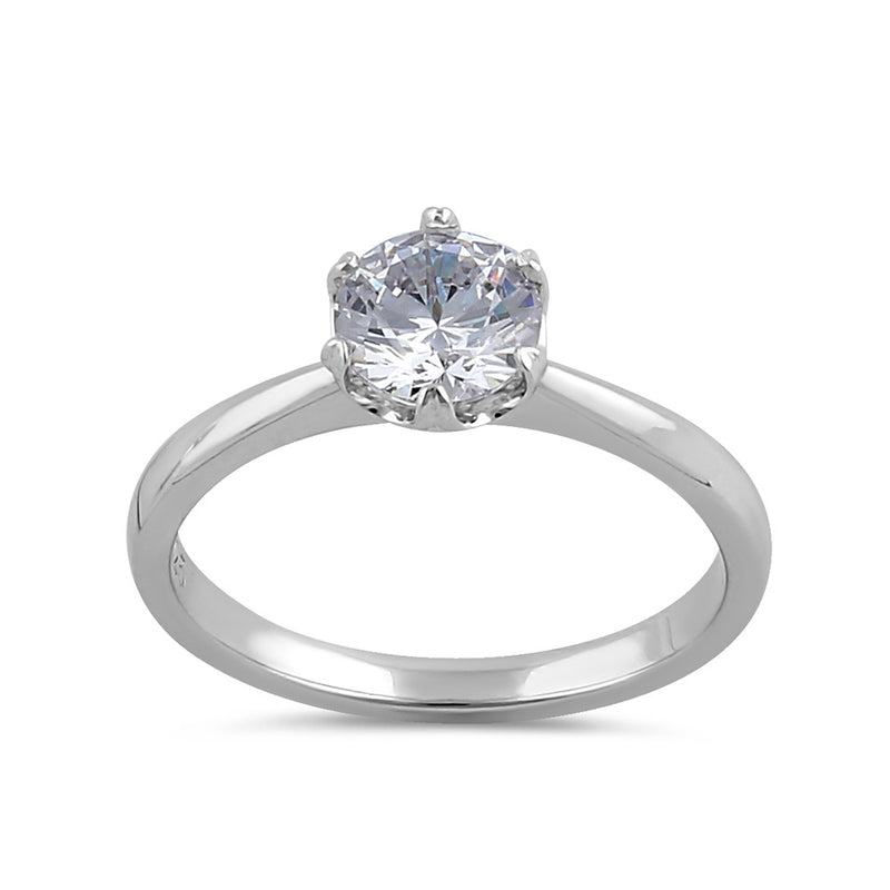 Sterling Silver 6.5mm Clear CZ Crown Setting Ring
