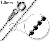 Black Rhodium Sterling Silver Bead DC Chain 1.0MM