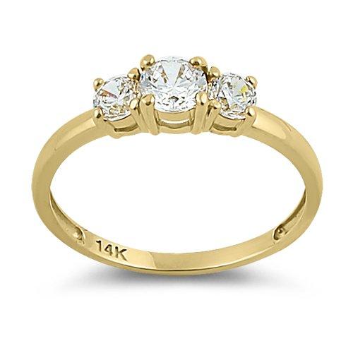 Solid 14K Yellow Gold Triple Round Cut CZ Engagement Ring