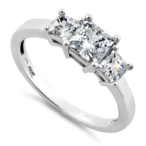 Solid 14K White Gold Clear Triple Princess Cut CZ Ring