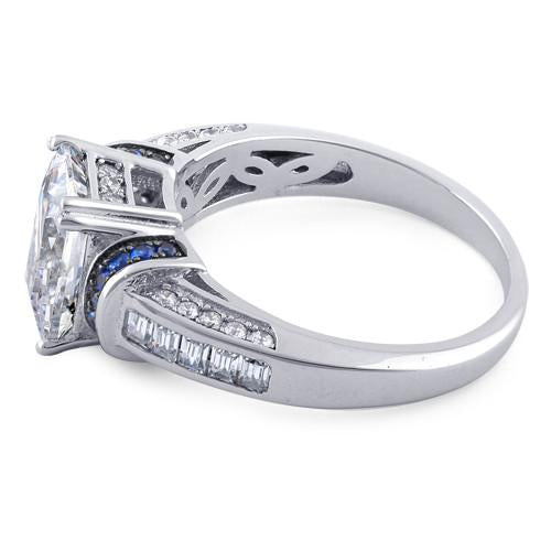 Sterling Silver Emerald-Cut Blue CZ Ring