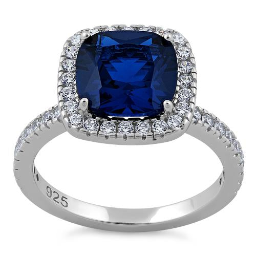 Sterling Silver Cushion Cut Blue CZ Ring