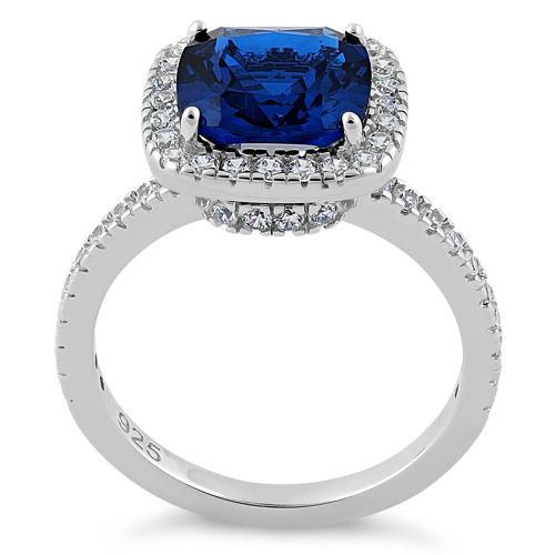 Sterling Silver Cushion Cut Blue CZ Ring