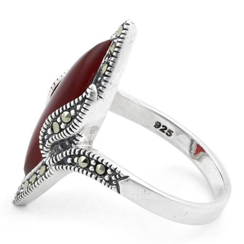 Sterling Silver Red Agate Marquise Marcasite Ring for Sale