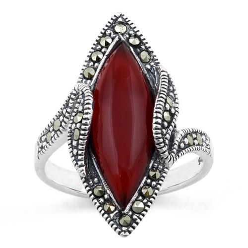 Sterling Silver Red Agate Marquise Marcasite Ring for Sale
