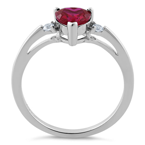 Sterling Silver Ruby Heart CZ Ring