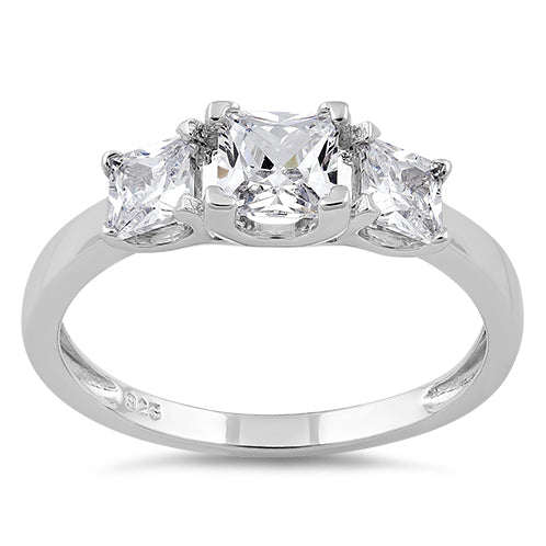 Sterling Silver 3-Stone Square CZ Ring