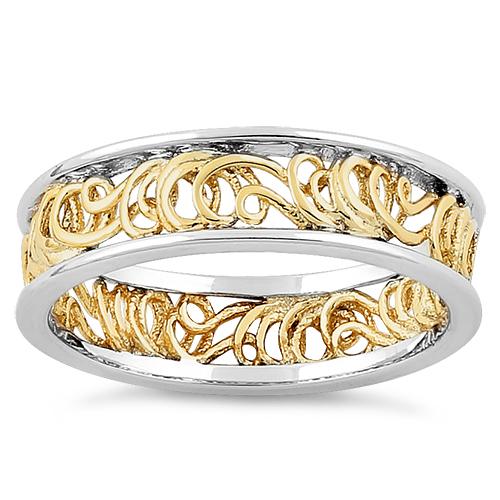 Sterling Silver Two Tone Gold Plated Curly Angel Strings Eternity Ring for Sale